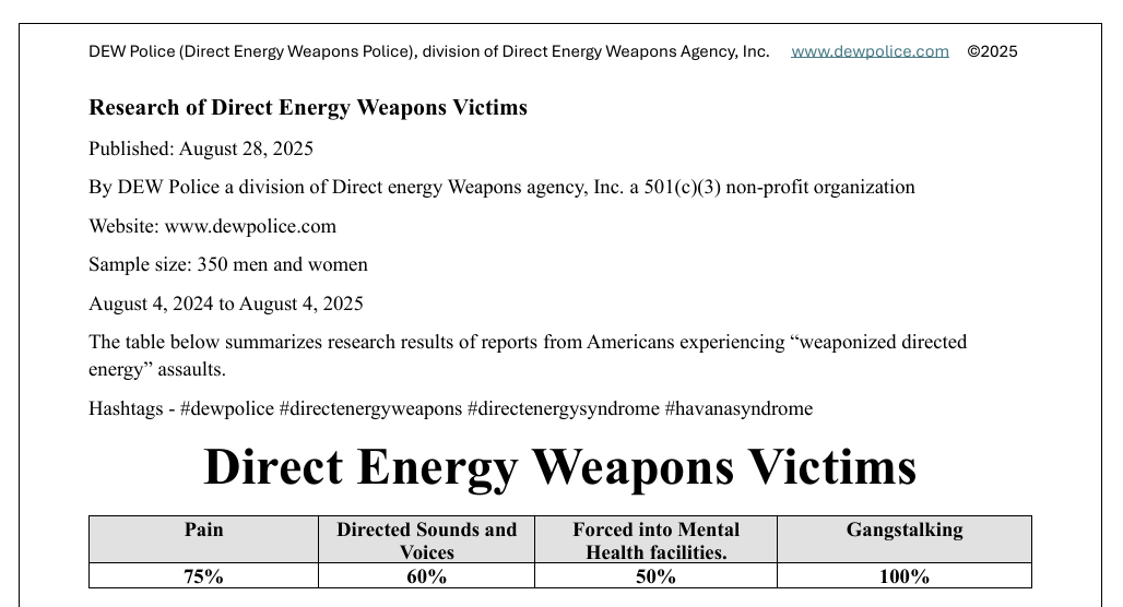 Data Collection – Direct Energy Weapons Police